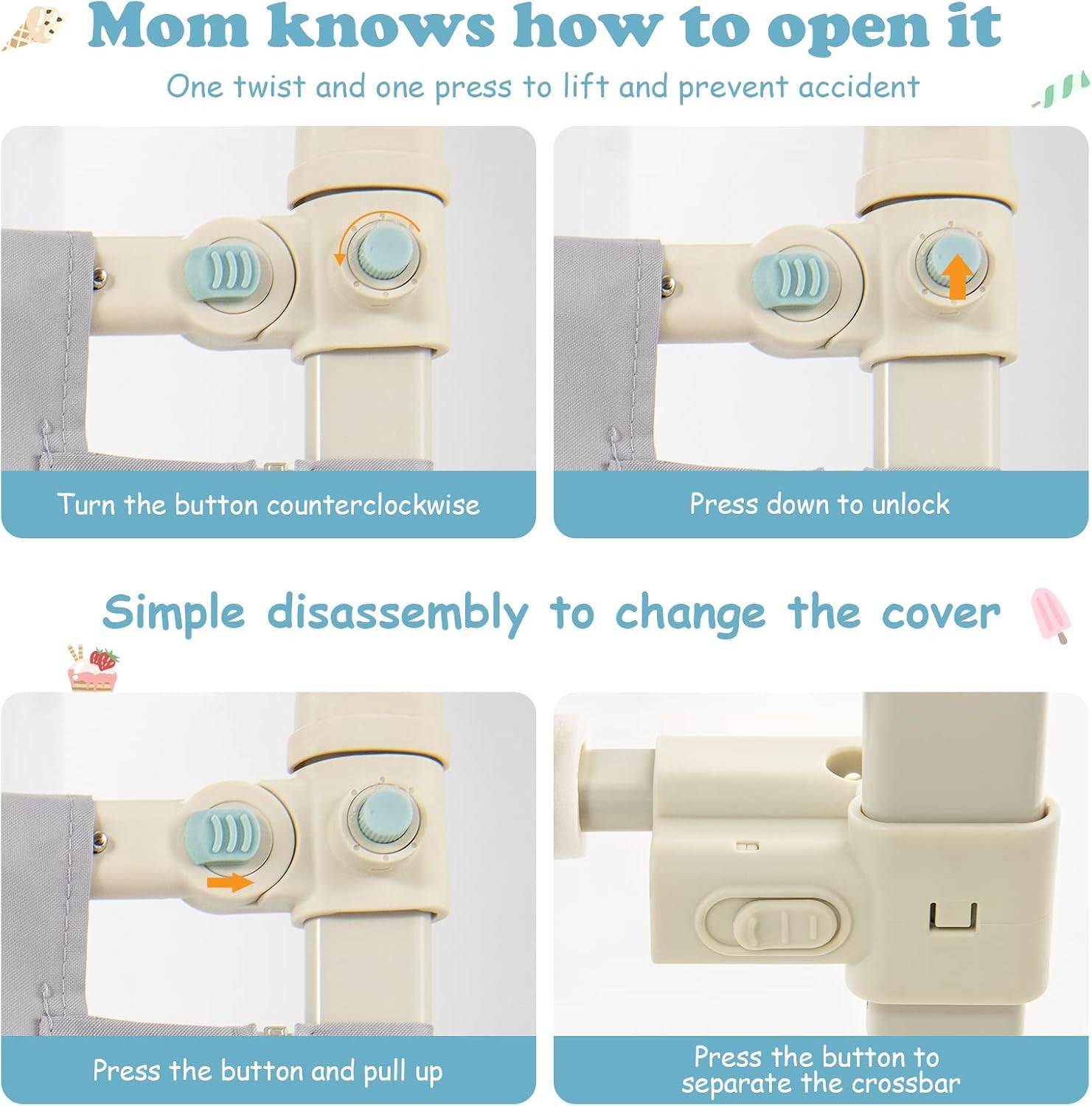 Bed Rail for Toddlers, Adjustable Height Baby Bed Safety Rail with ...