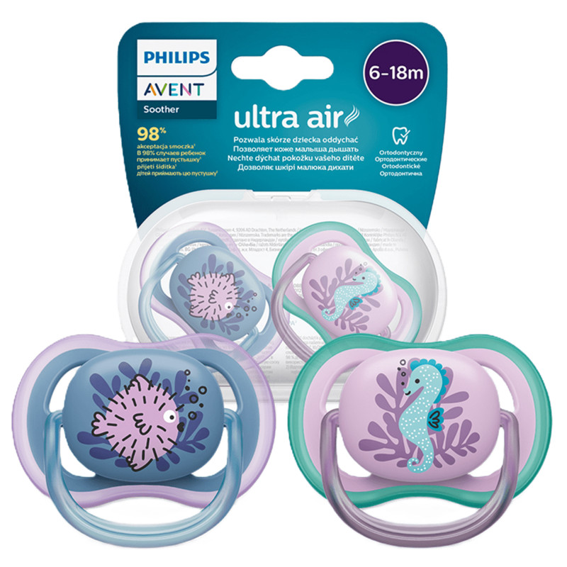 Philips Avent Ultra Air Orthodontic Dummies Baby Soother, Twin Pack